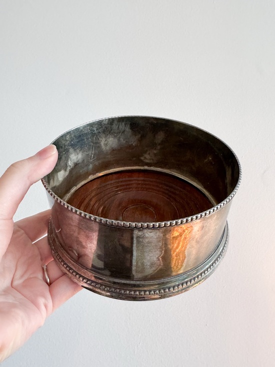 Dining | Vintage Silver Plated Wine Coaster With Wooden Bottom | Poshmark